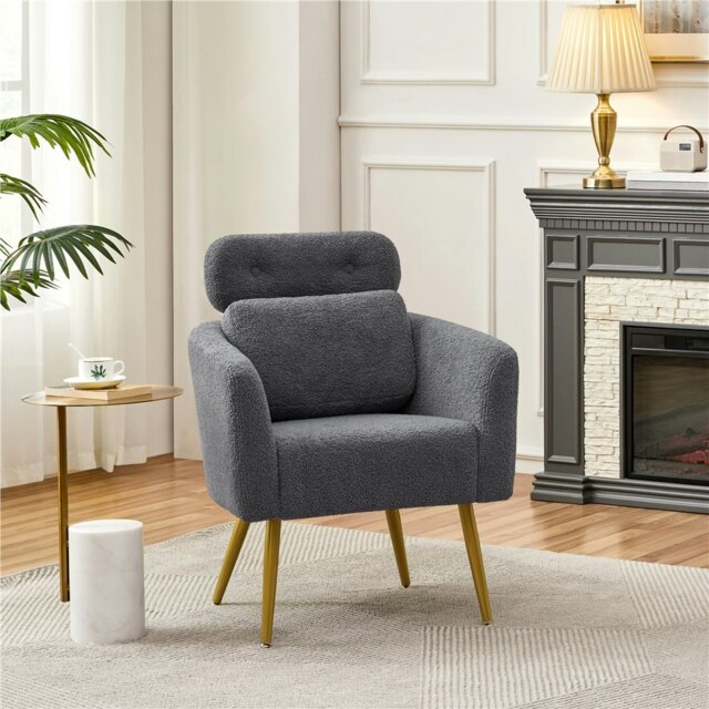 Yaheetech Boucle Barrel Accent Chair with Adjustable Headrest and ...
