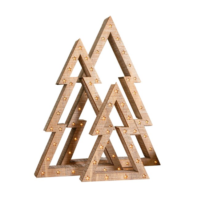 Set of 3 battery operated light up wooden christmas trees with warm ...