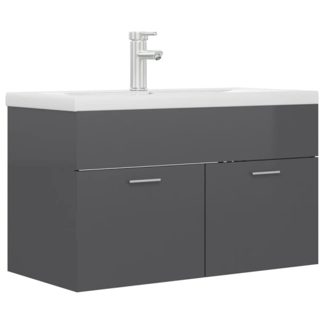 Sink Cabinet With Built-In Basin High Gloss Grey Engineered Wood by ...