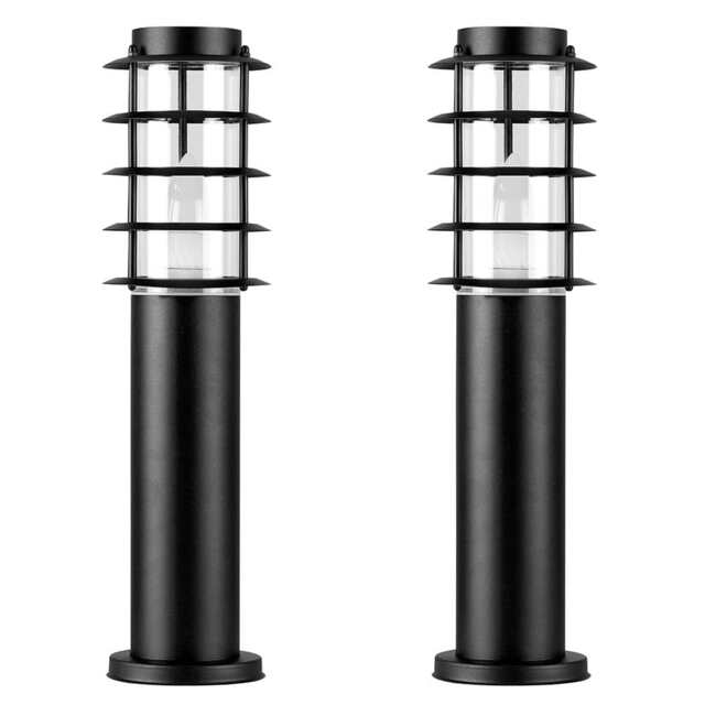 ValueLights Pair Black Wharf Outdoor Bollard Light Warm White Bulb ...