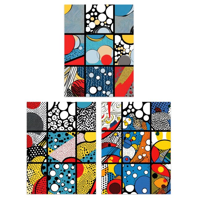 Set of 3 Abstract Pop Art Vibrant Artwork Bubbles Lines Patterns Wall ...