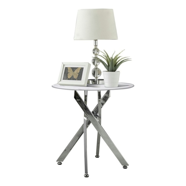 Furniturebox Novara Round Side Table White Glass Marble Effect Top ...