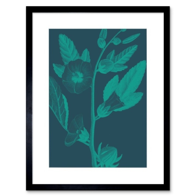 "Navy Blue Teal Flowers Floral Botany Design Plant Lover 9X7"" Black ...