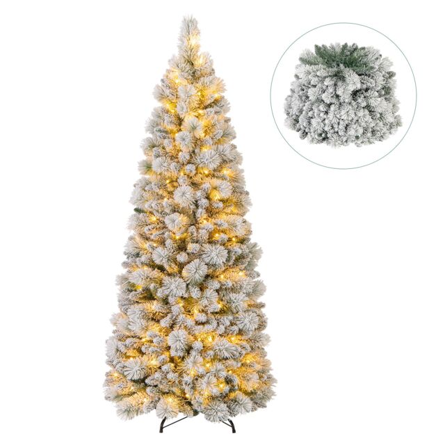 Costway 6ft pre-lit artificial christmas tree pop up snow flocked xmas ...