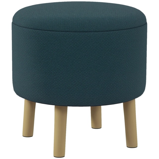 HOMCOM Storage Ottoman, Round Stool Chair with Cushioned Top, Blue by ...