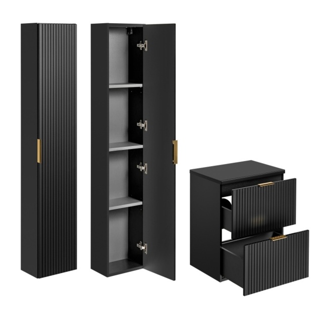 Bathroom Furniture Set Black 600Mm Vanity Countertop Unit + Tallboy ...