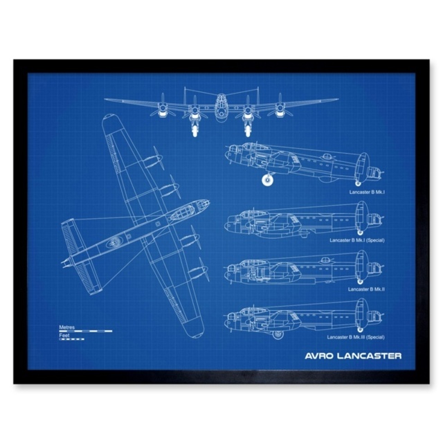 "Avro Lancaster Bomber Aircraft Plane Blue Plan 12X16"" Framed Wall Art ...