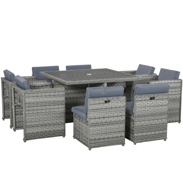 Outsunny Patio 9 Pcs Rattan Dining Table Set Garden Wicker Cube Sofa by ...