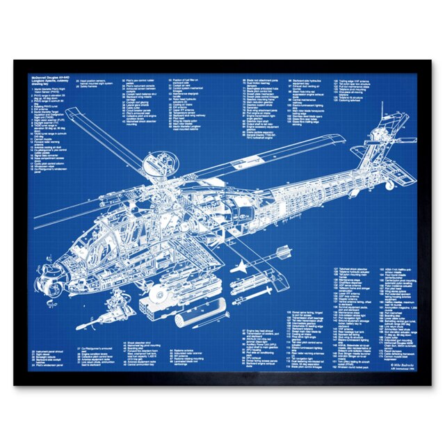 AH-64D Apache Attack Helicopter Military Patent Plan Framed Wall Art ...