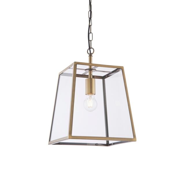 Hurst single pendant light matt antique brass plate, clear glass by ...
