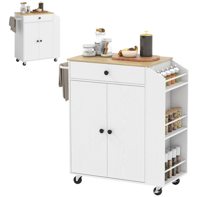 Homcom kitchen island on wheels with drawer, rolling kitchen storage ...