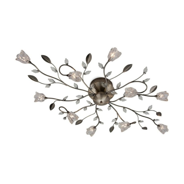 Cindy 10 Light Flush Multi Arm Ceiling Light Antique Brass, Clear Glass ...