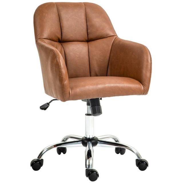 Homcom Computer Desk Chair With Pu Leather, Swivel Wheels, Brown by ...