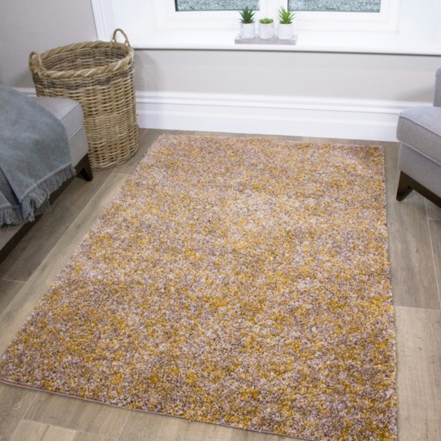 Kukoon Mustard Yellow Beige Mottled Shaggy Area Rug 60Cm X 110Cm by ...