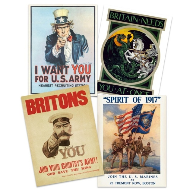 Set Of 4 Us Uk Allies Military Recruitment World War 1 Uncle Sam Lord ...