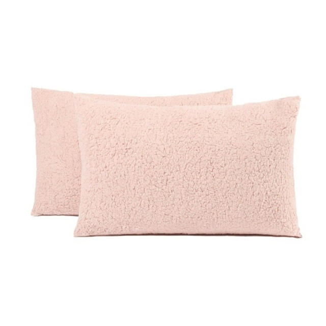Ohs Soft Teddy Fleece 2 Pack Filled Bed Pillows, 45X75Cm - Blush Pink ...