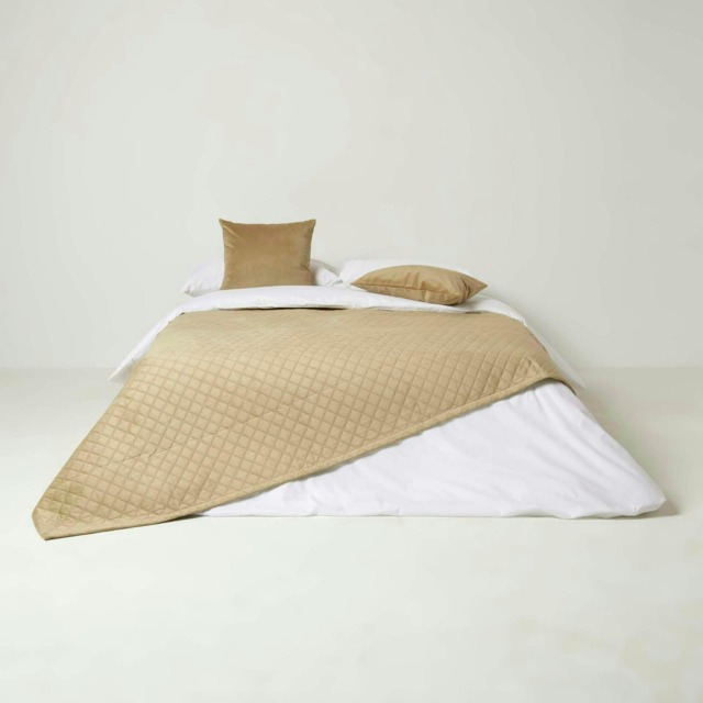 Homescapes Diamond Quilted Beige Velvet Bed Throw Cream by Tesco ...
