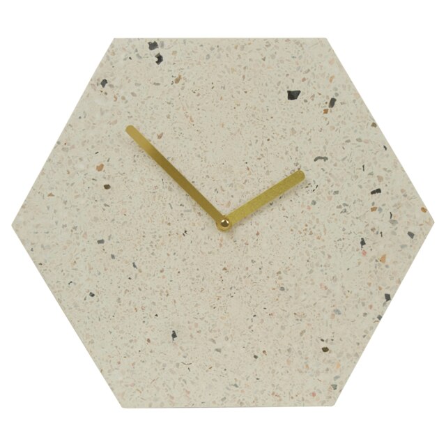 Geometric Terazzo Clock With Gold Toned Hands,Versatile Hexagonal Wall ...