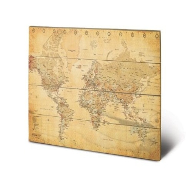 World Map (Vintage Style) - Wood Panel by Tesco - Marketplace ...