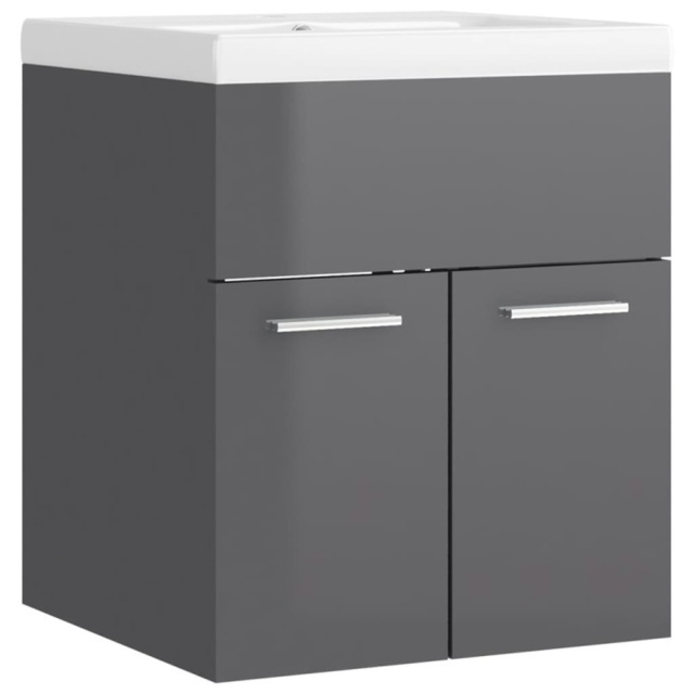 Sink Cabinet With Built-In Basin High Gloss Grey Engineered Wood by ...