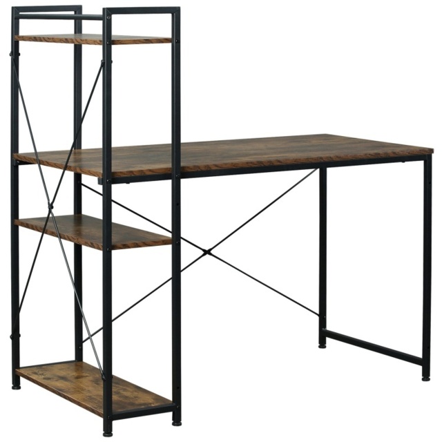Homcom Computer Desk With4-Tier Bookshelf Metal Frame Brown, Black by ...