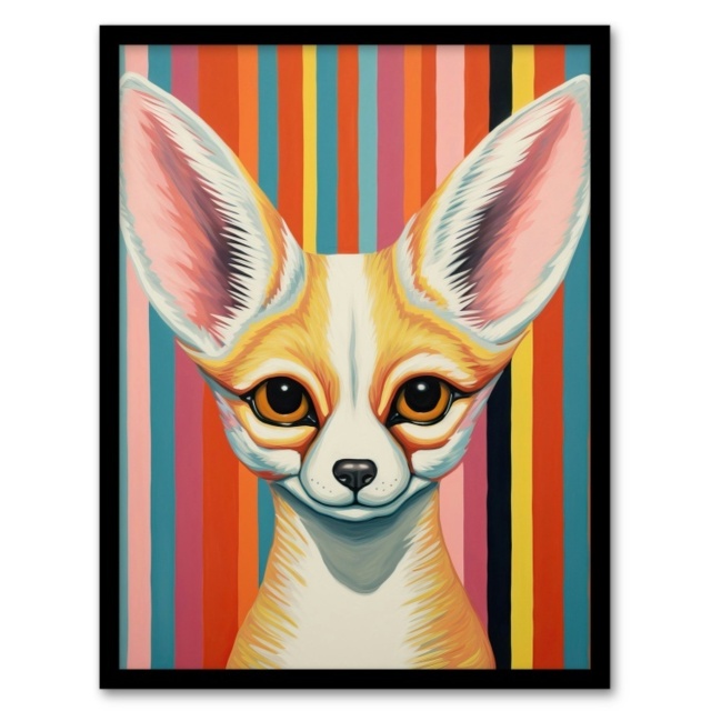 Pop Art Chihuahua Fennec Fox Giant Ears Stripes Bold Black Framed Wall ...