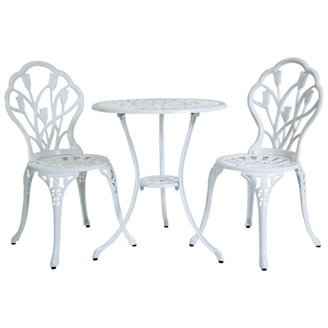 Charles Bentley 3 Piece Tulip Cast Aluminium Patio Bistro Set Table & 2 ...