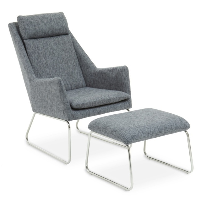 Interiors By Premier Grey Fabric Chair With Foot Stool Ottoman, Steel ...