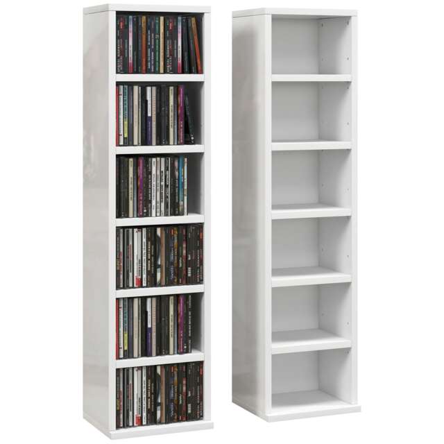 HOMCOM Set of 2 CD Storage Units with Adjustable Shelves, High Gloss ...