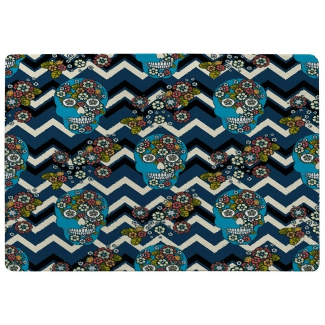 Embroidery Colorful Simplified Ethnic Skull Blue Pattern (Rug) Blue ...