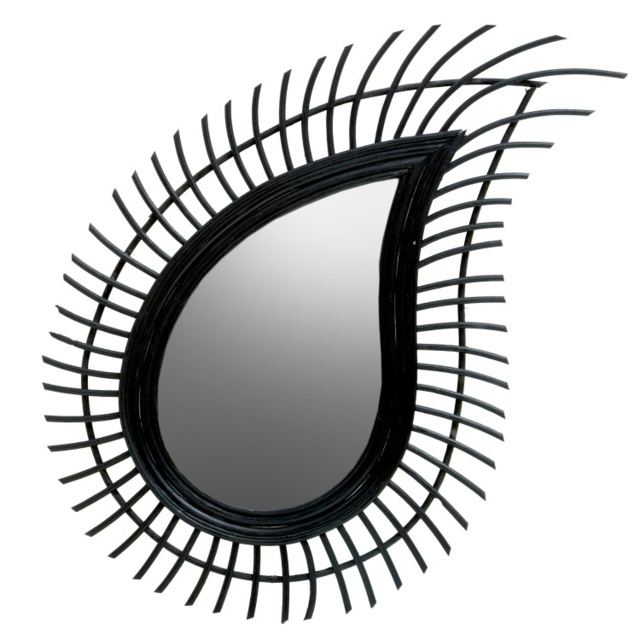Interiors By Premier Teardrop Black Natural Rattan Wall Mirror, Large ...