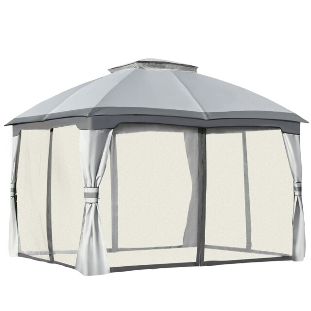 Outsunny 3.7 x 3(m) Outdoor Steel Frame Gazebo with 2-Tier Roof ...