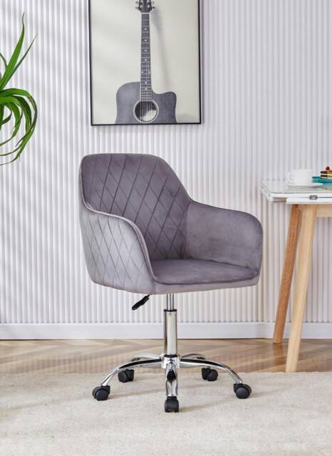 Office chair grey velvet swivel with arms and wheels leisure home desk ...