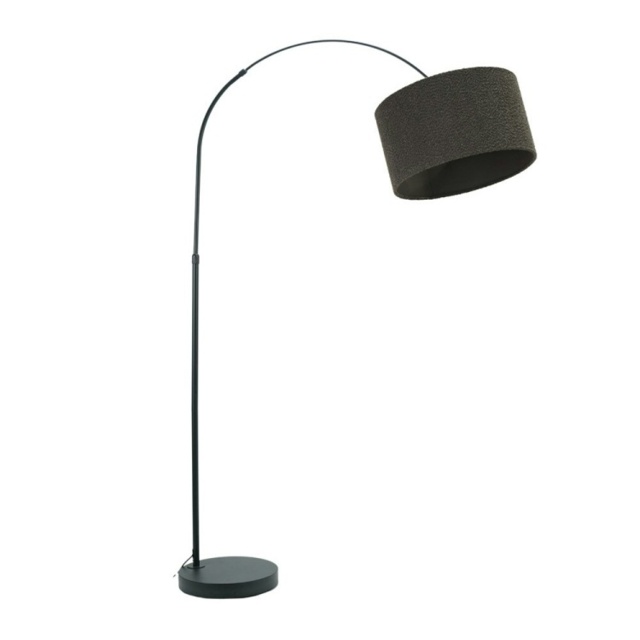 Valuelights Louis Black Arched Curved Floor Lamp With Charcoal Boucle ...
