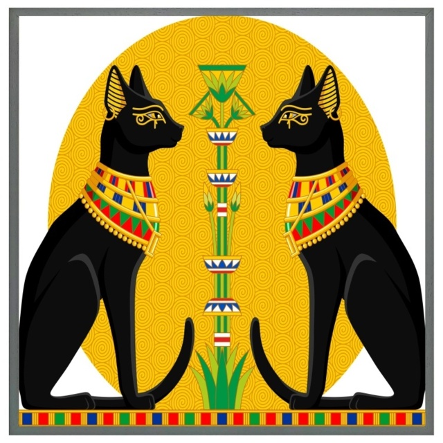 Illustration Of Black Egyptian Cats With Papyrus (Picutre Frame) Grey ...