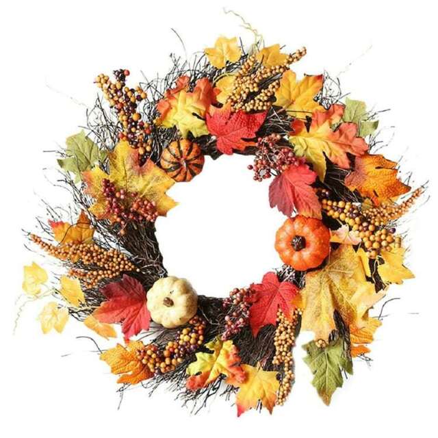 Living And Home Realistic Led Fall Wreath With Artificial Maple Leaves ...