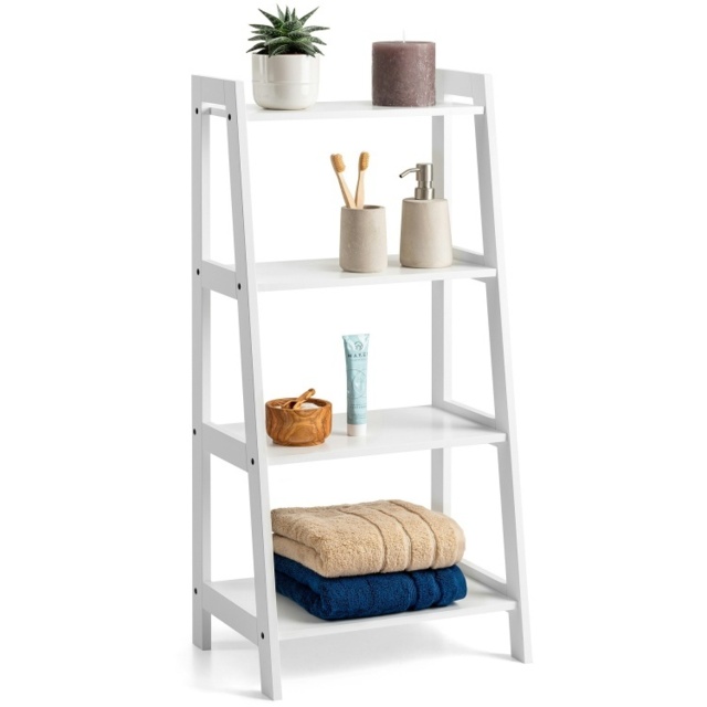 Christow White Ladder Shelf Wooden 4 Tier Storage Unit Display Stand ...