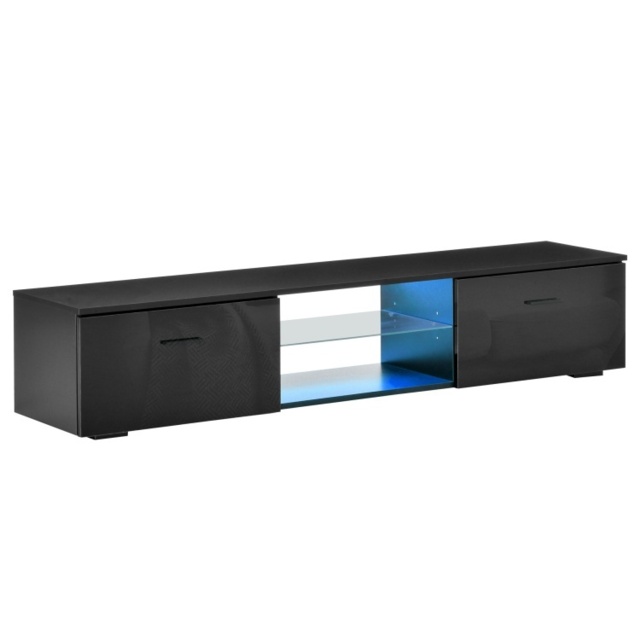 Homcom High Gloss Tv Stand Cabinet W/ Led Lights Remote Control Black ...