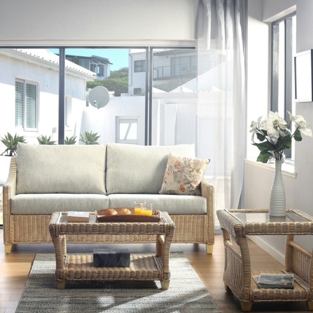 Desser Dijon Natural 3 Seater Rattan Sofa Set In Pebble - Conservatory ...