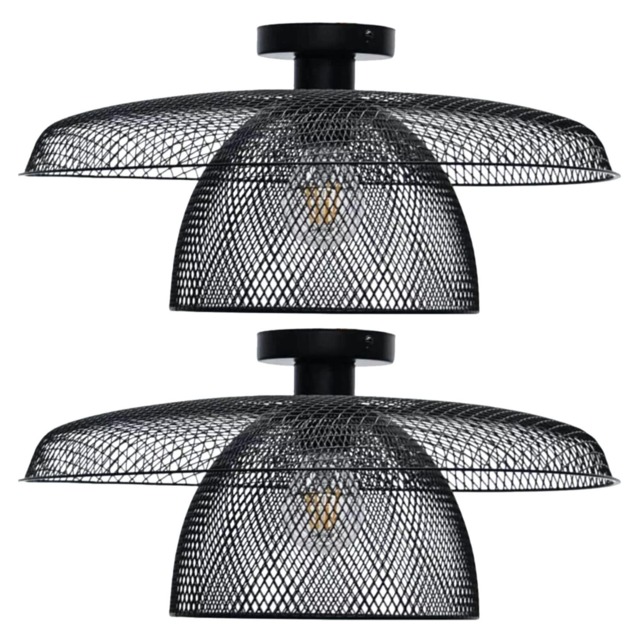 Set of 2 cassidy - black metal wire tiered flush ceiling lights black 2 ...