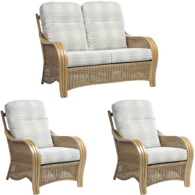 Desser Turin Light Oak Rattan 2 Seater Sofa Set In Athena Check ...