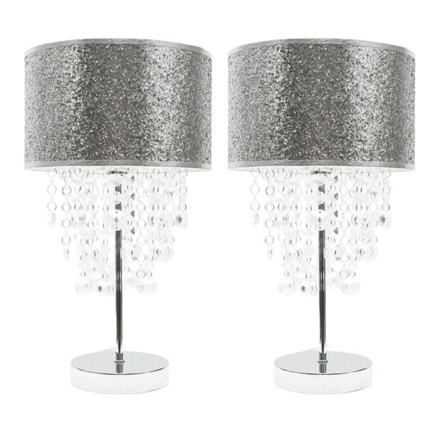 Valuelights Bonita Pair Of Silver Glitter Droplet Shade Table Lamps And ...