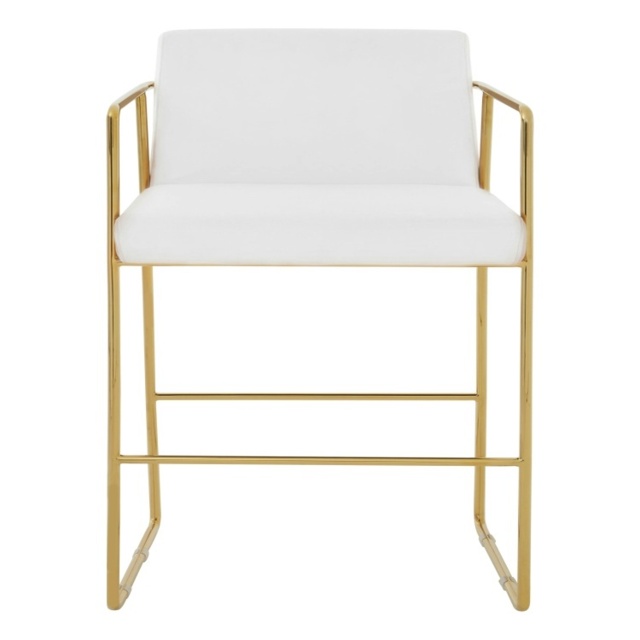 Interiors By Premier White Bar Chair Stool With Back, Gold Frame Sleek ...