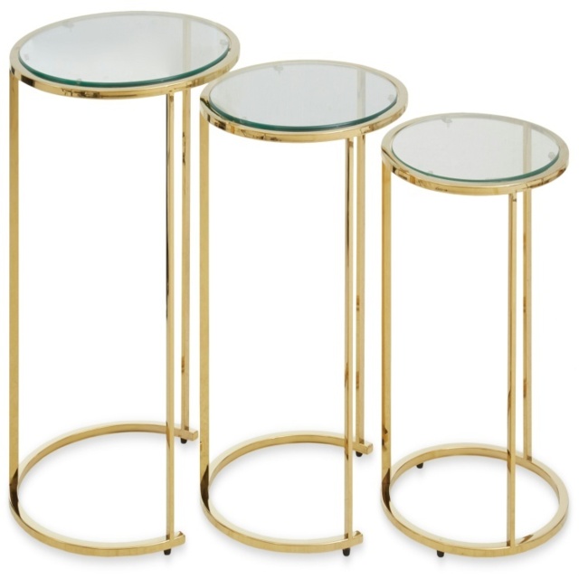 Interiors By Premier Set Of 3 Gold Brushed Nesting Tables, Modern Clear ...