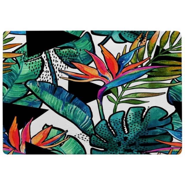 Tropical Leaves And Flowers With Contour (Rug) Green - S by Tesco ...