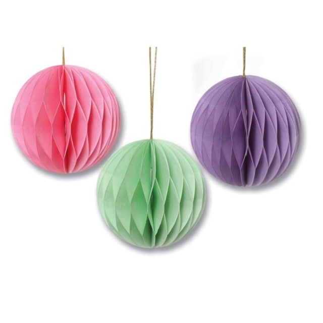 Pack Of 6 Bright Round Honeycomb Paper Christmas Baubles Decorations by ...