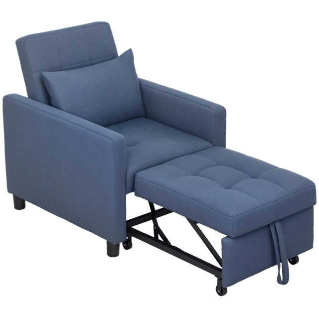 HOMCOM Convertible Single Chair Bed with Upholstered Fabric, Blue Blue ...