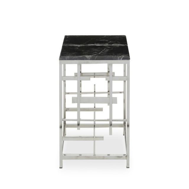 Interiors By Premier Modern Black Marble Side Table, Silver Finished ...