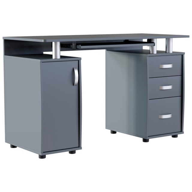 Vida Designs Otley 3 Drawer Computer Desk Home Office Workstation, Grey ...