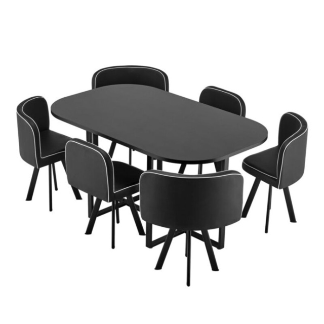 7 Piece Modern Dining Set Black Table With Black Chairs by Tesco ...